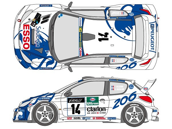 Works Team 206 1999 Corse Decal Set (for Tamiya Peugeot 206 WRC) | HLJ.com